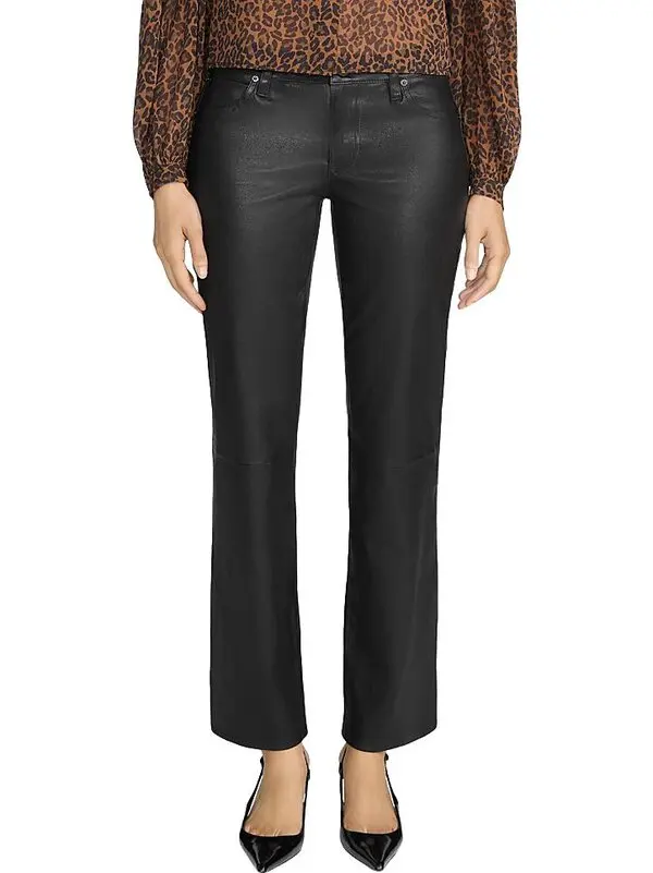 FRAME Leather Mid Rise Ankle Cigarette Jeans - Black