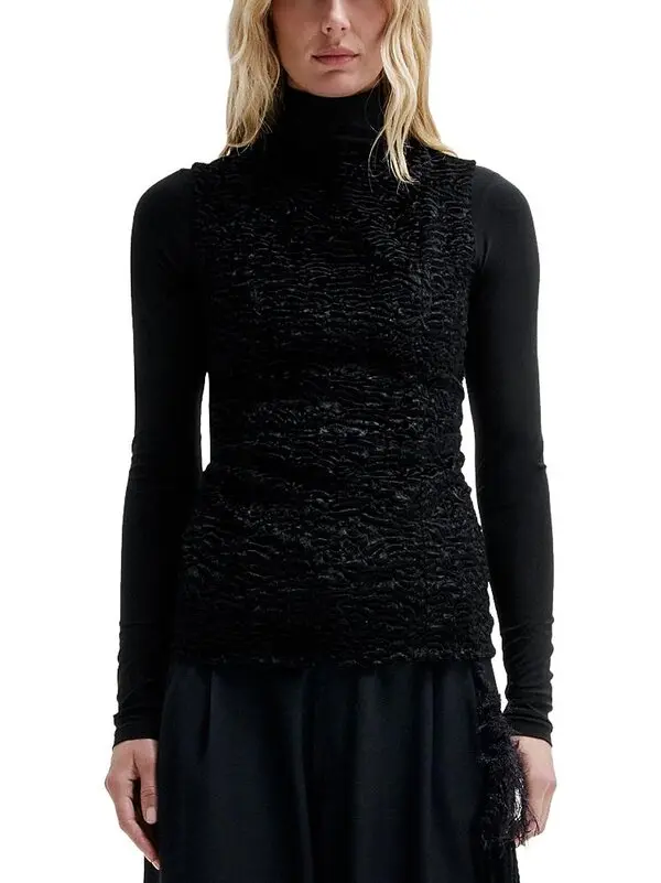 DARKPARK Faux Fur Mixed Media Top - Black