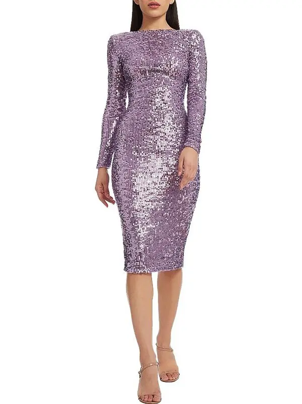 Dress The Population Emery Long Sleeve Sequin Bodycon Midi Dress - Lavender Multi