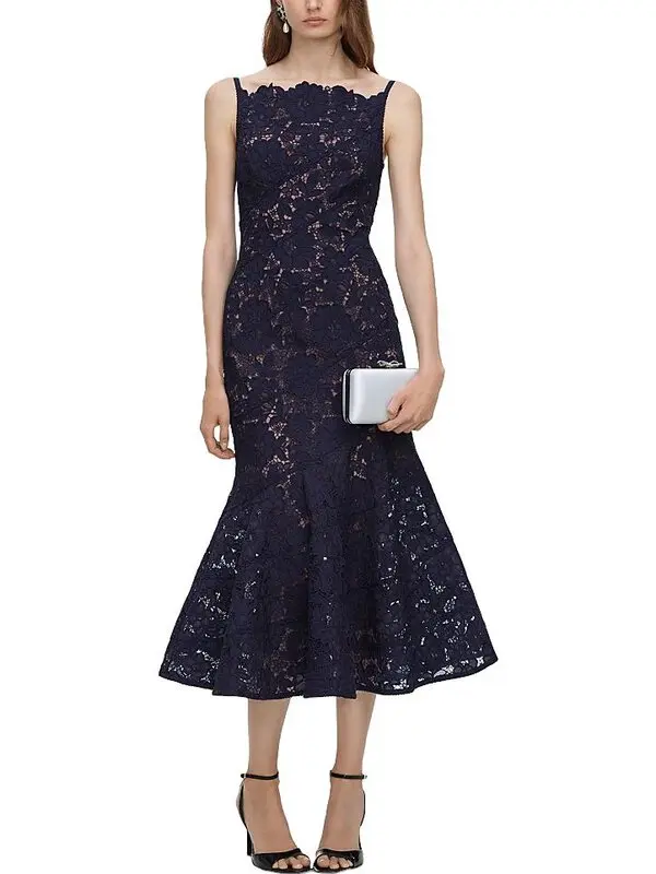 SELF-PORTRAIT Spiral Lace Midi Dress - Navy