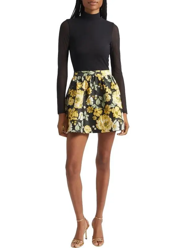 Alice + Olivia Chara Mock Neck Long Sleeve Minidress - Black/multi