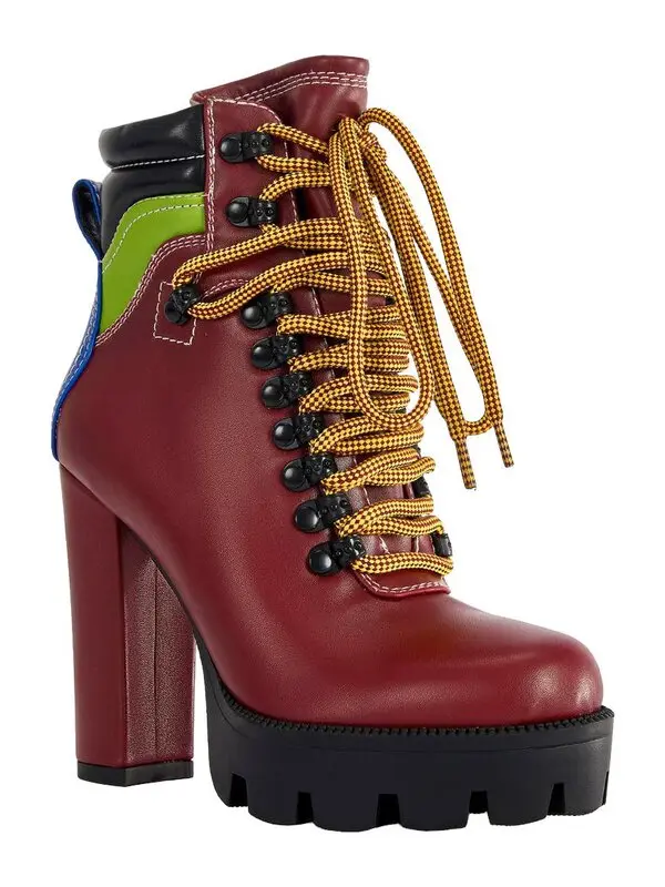 AZALEA WANG Deutch Lace Up Bootie - Red Multi
