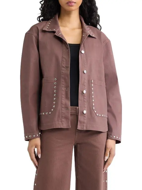 FADE OUT LOUD Studded Patch Pocket Jacket - Brown