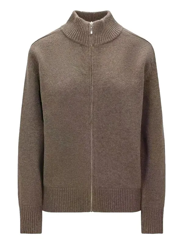 ETHER Zip Collar Cardigan - Brown
