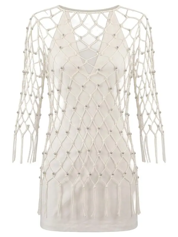 TOHEN Neutrals Manon Beaded Mini Dress - Gray