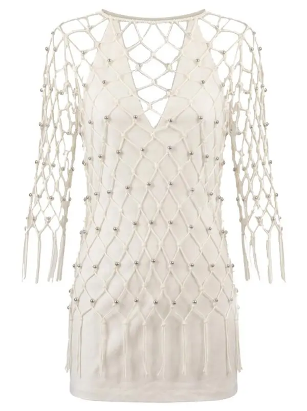 TOHEN Neutrals Manon Beaded Mini Dress - Gray