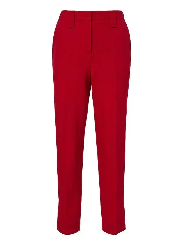 Versace Virgin Wool Slim Fit Trousers - Red