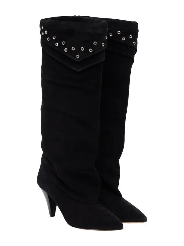 Isabel Marant Étoile Embellished Suede Knee-high Boots - Black