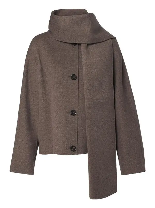Max Mara Virgin Wool Scarf-detail Jacket - Brown