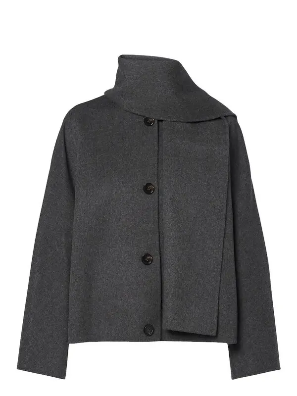 Max Mara Virgin Wool Scarf-detail Jacket - Grey