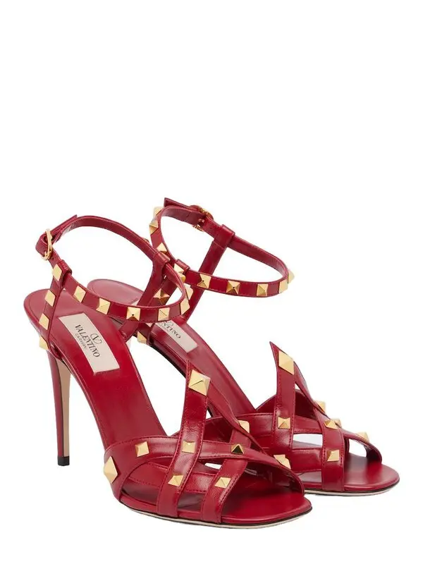 Valentino Garavani Studded Leather Slingback Sandals - Red