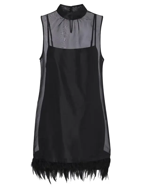 Staud Albee Feather-trimmed Silk Minidress - Black
