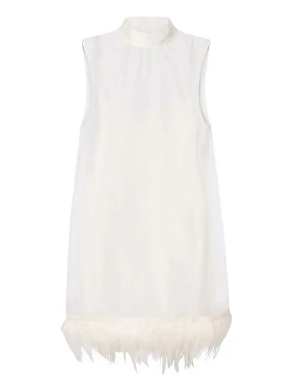 Staud Albee Feather-trimmed Silk Minidress - White