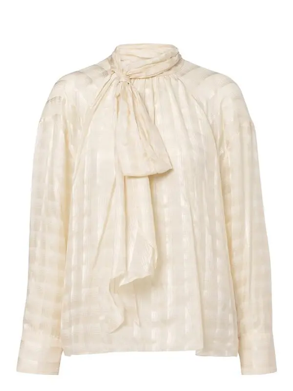 Dorothee Schumacher Airy Check Tie-neck Cotton And Silk Blouse - Beige