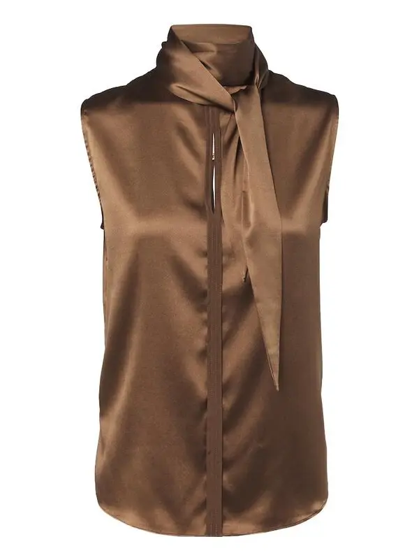 Dorothee Schumacher Silk-blend Satin Tie-neck Blouse - Brown