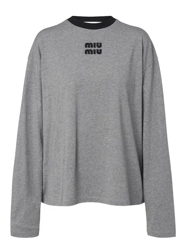 Miu Miu Oversized Cotton Jersey T-shirt - Grey