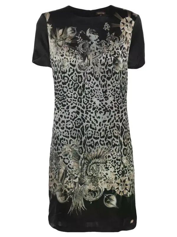 Roberto Cavalli Leopard-print Satin Mini Dress - Black