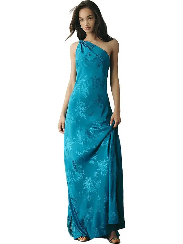 Hemant & Nandita One-shoulder Floral Maxi Dress - Turquoise