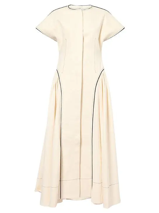 Mona Alshebil Open-back Contrast-stitch Denim Maxi Dress - Cream