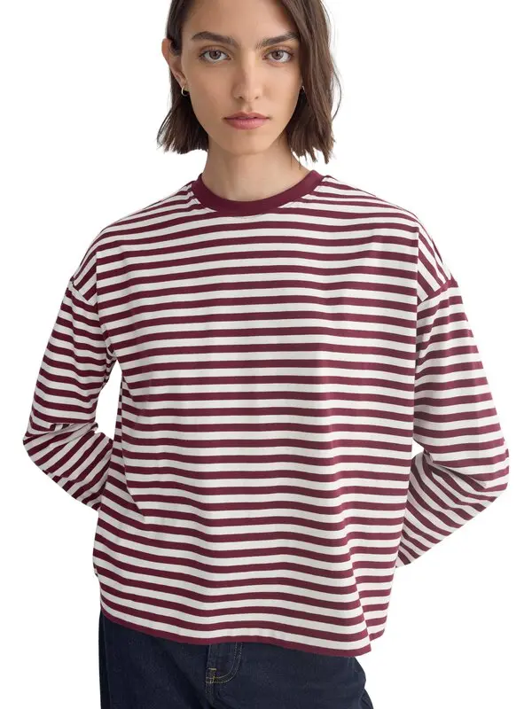 Everlane Long-sleeve Crew Neck T-shirt - Cabernet/birch