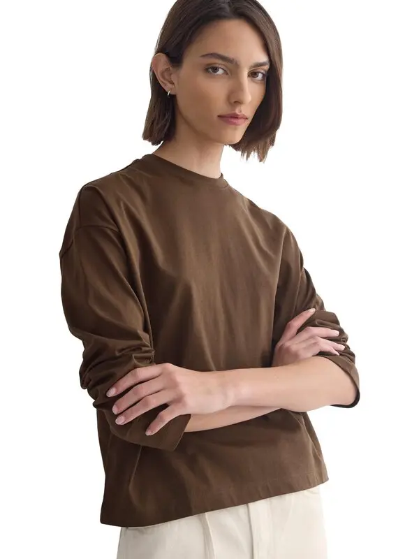 Everlane Regenerative Cotton Striped Long-sleeve Crewneck T-shirt - Cocoa