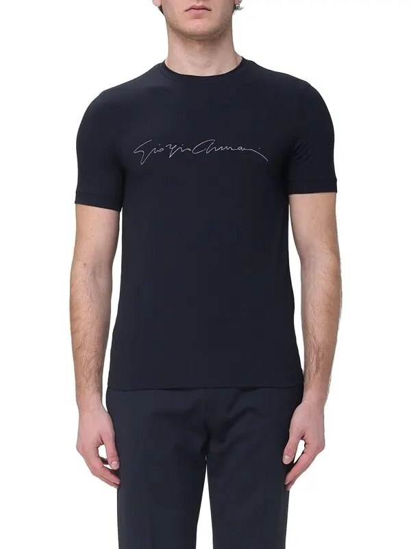 Giorgio Armani Stretch Cotton T-shirt With Logo - Blue