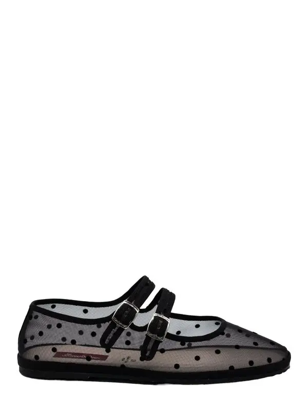 GONDOLINA SHOES Moretta Polka-dot Mesh Double-strap Mary Jane Shoes – Made In Italy - Black