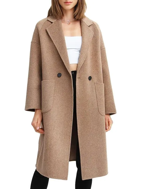 BELLE & BLOOM Double-breasted Wool Blend Coat - Oat