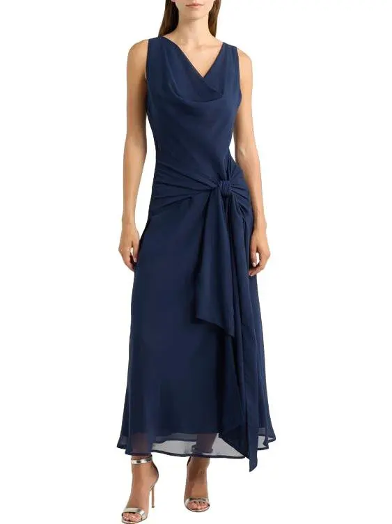 Line & Dot Oriane Front Tie Maxi Dress - Navy