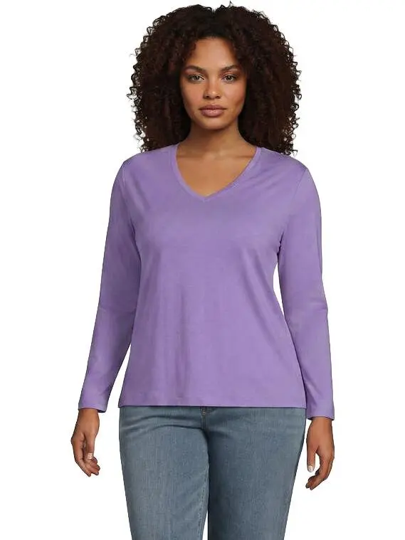 LANDS' END Supima Cotton Long Sleeve V-neck T-shirt - Soft Amethyst