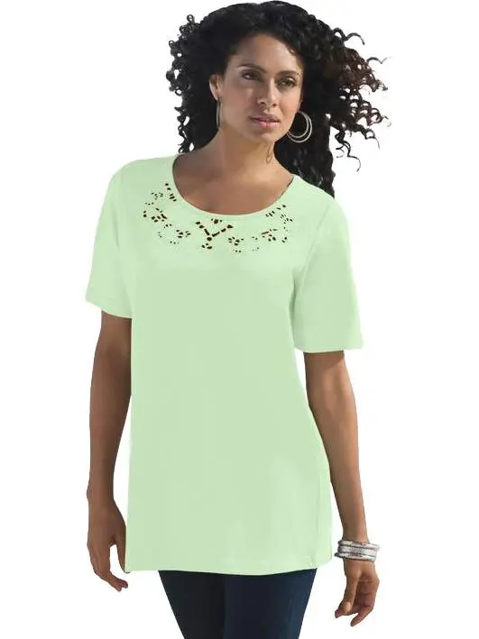 Roaman's Eyelet Cutout T-shirt - Green Mint