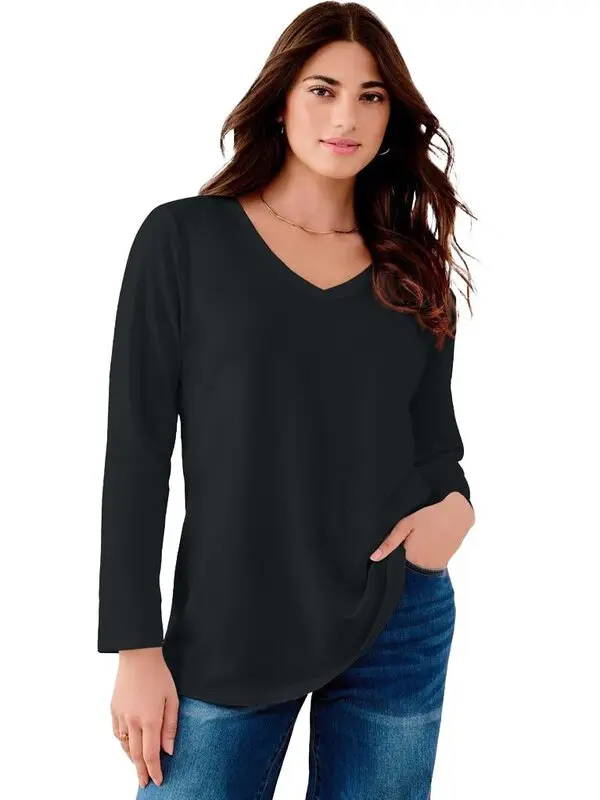 Roaman's Ultimate Long Sleeve V-neck Tee - Black