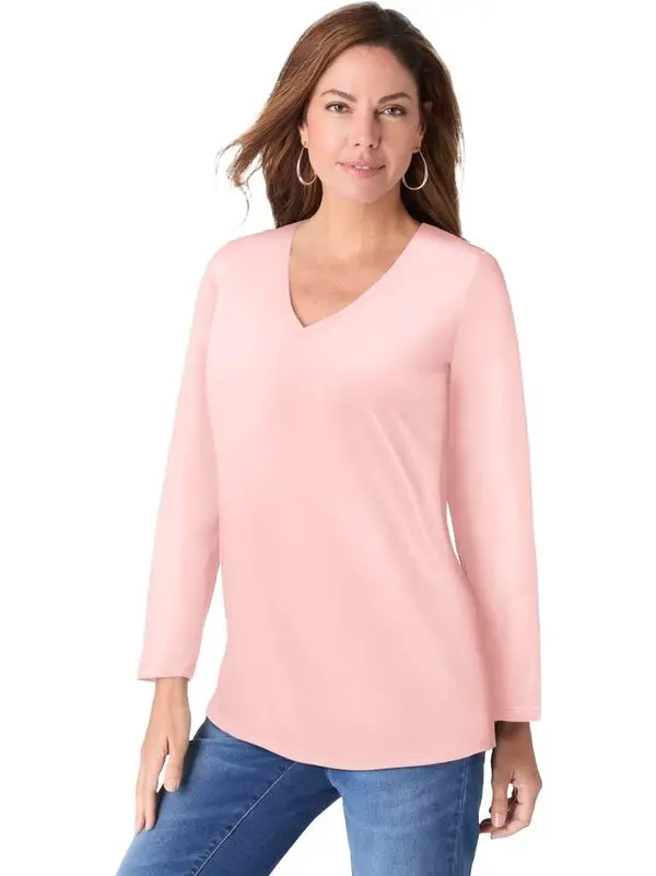 Roaman's Ultimate Long Sleeve V-neck Tee - Soft Blush
