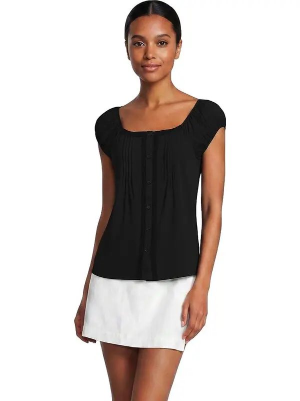LANDS' END Sleeveless Pintuck Button-front Blouse - Black