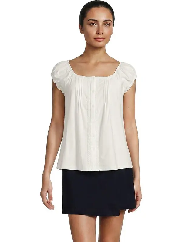 LANDS' END Sleeveless Pintuck Button-front Blouse - Ivory