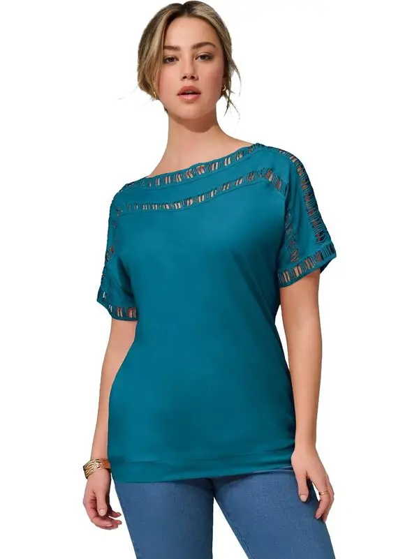 Roaman's Ladder Stitch Boatneck Tee - Deep Teal