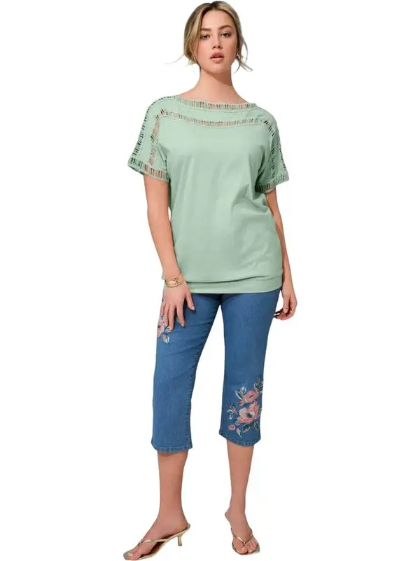 Roaman's Ladder Stitch Boatneck Tee - Ice Jade
