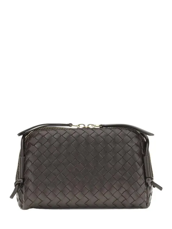 Bottega Veneta Concert Handle Clutch Bag In Intrecciato Piccolo Leather - Black
