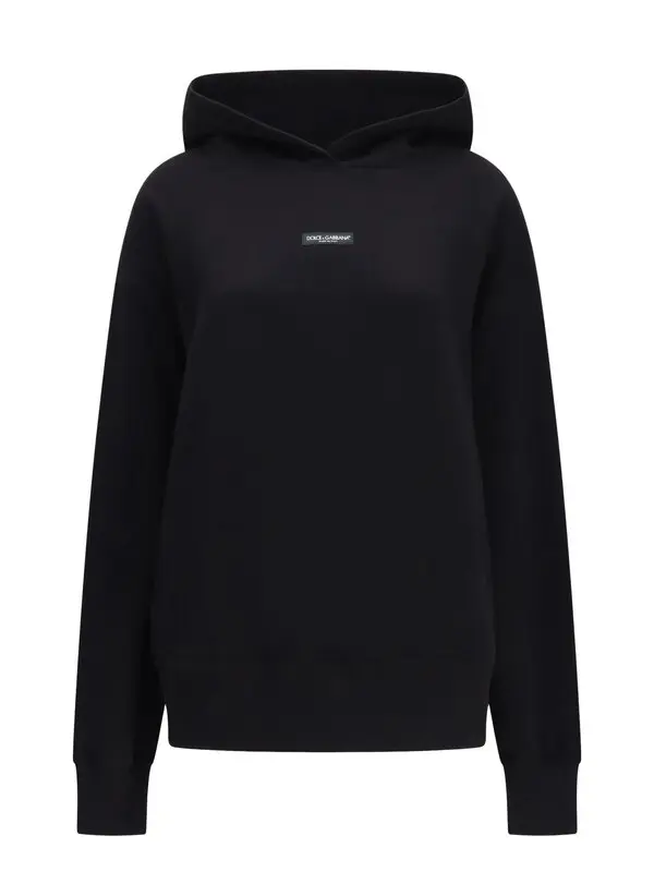 Dolce & Gabbana Cotton Hooded Sweatshirt With Logo Patch - Black
