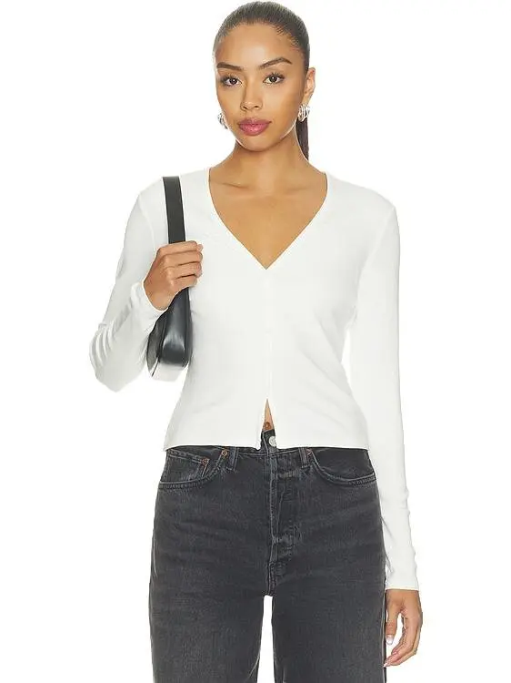 Good American Rib V-neck Cardigan - Chalk