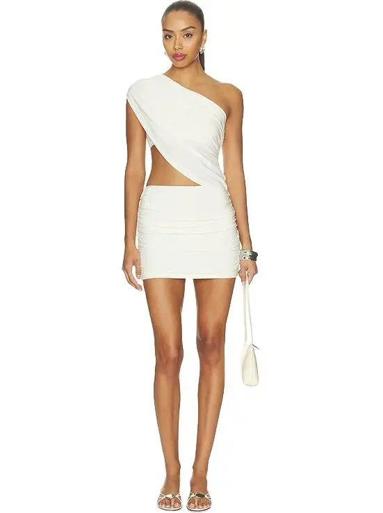TIGER MIST Asymmetrical Ruched Mini Dress - White