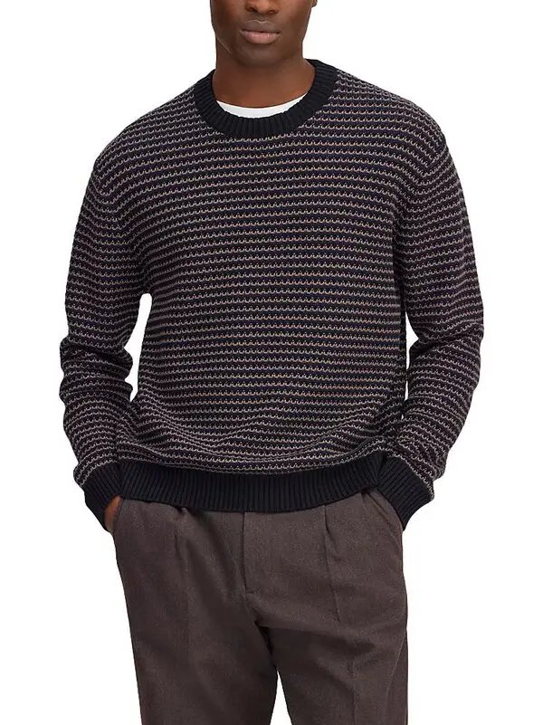 Nn07 Russell Textured Stripe Knit Crewneck Sweater - Navy Multi