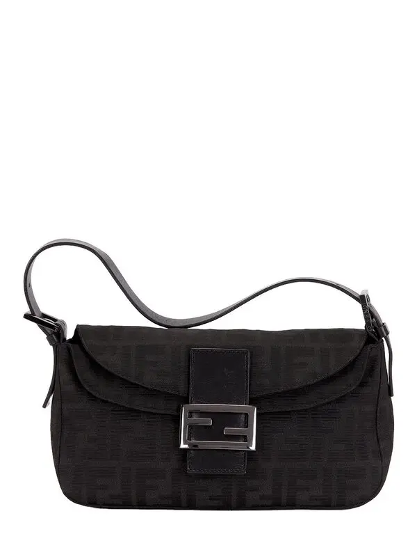 Fendi Zucca Monogram Canvas Baguette Shoulder Bag - Black