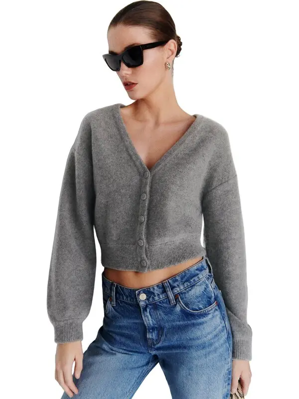 REFORMATION Sloane Regenerative Wool Cropped V-neck Cardigan - Grey
