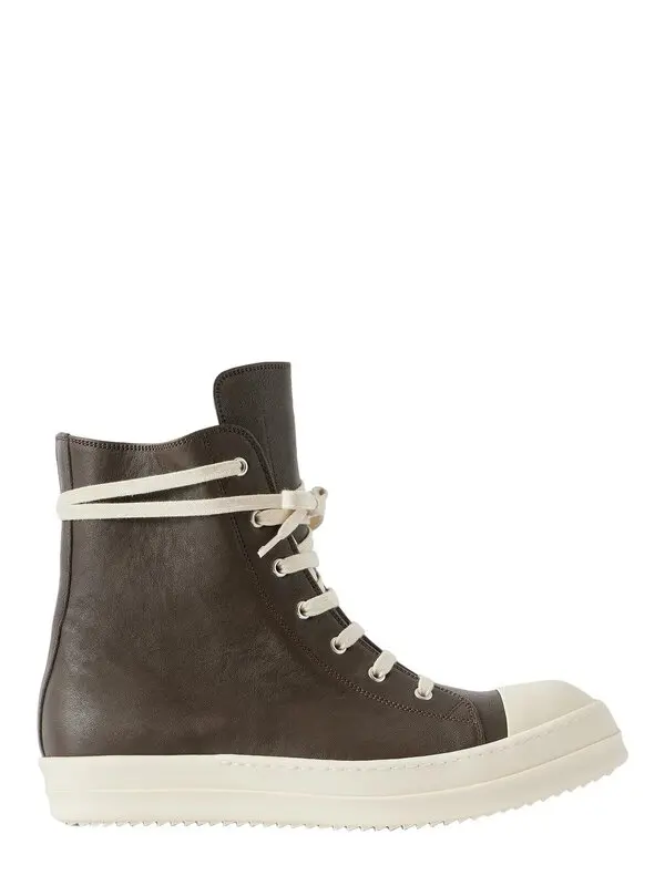 Rick Owens Leather High Top Sneakers - Brown
