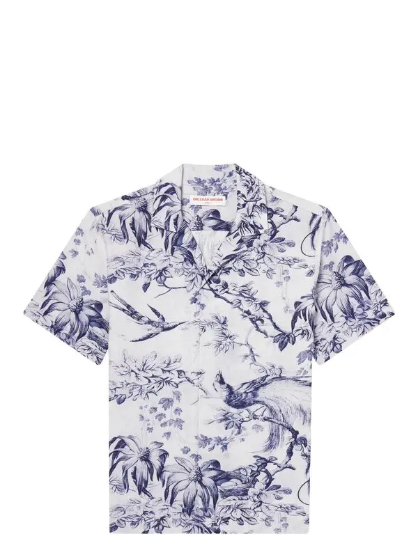 Orlebar Brown Maitan Camp-collar Printed Linen Shirt - Blue