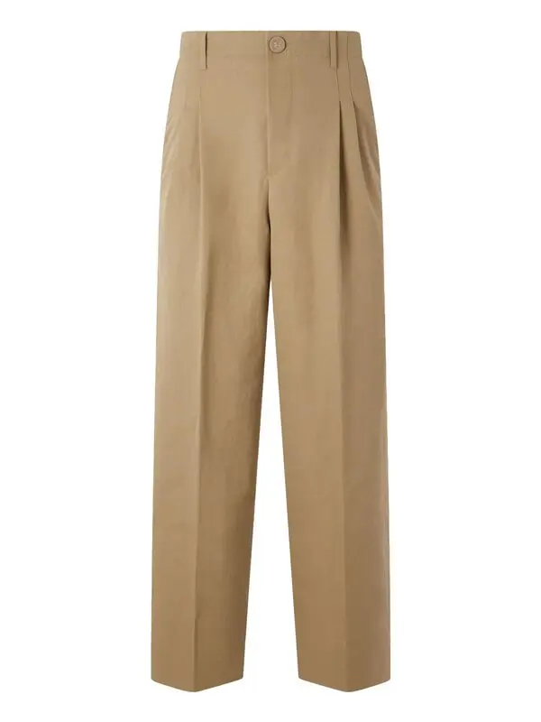 AMI Paris Carrot Straight-leg Pleated Cotton And Linen-blend Trousers - Neutrals