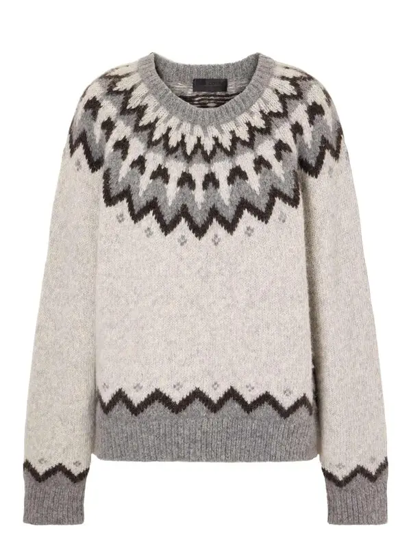 NILI LOTAN Alan Fair Isle Intarsia-knit Wool And Alpaca-blend Sweater - Light Gray