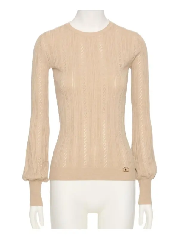 Valentino Garavani Crewneck Jumper With Logo Plaque - Beige