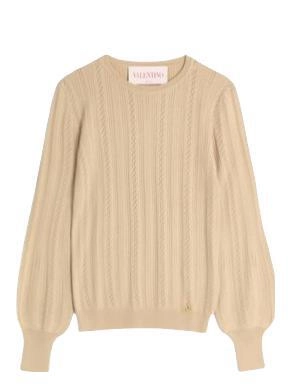Valentino Garavani Crewneck Jumper With Logo Plaque - Beige
